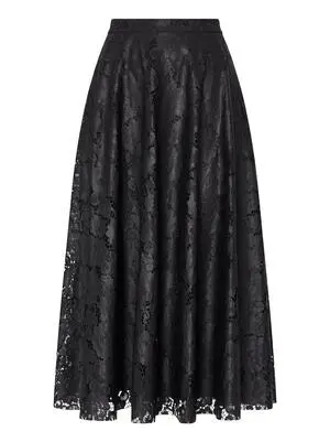 MILLY Otha Textured Lace Midi Skirt - Black