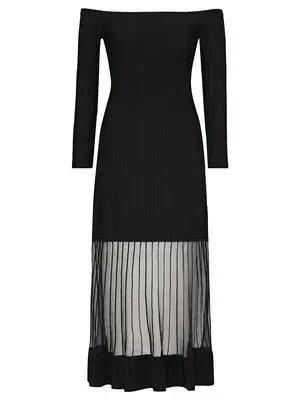 MILLY Off-the-shoulder Sheer Knit Midi Dress - Black