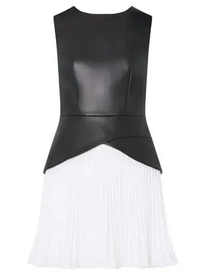MILLY Haddy Leather Pleated Combo Mini Dress - Black/white