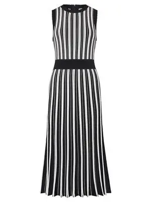 MILLY Sleeveless Pleated Midi Dress - Black/ecru