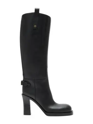 Burberry Leather Cavalier Heel Boots - Black