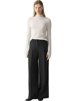Theory Pleated Wide-leg Pant In Good Wool - Black