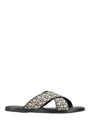 FERRAGAMO Gancini Printed Pool Slides - Beige/black