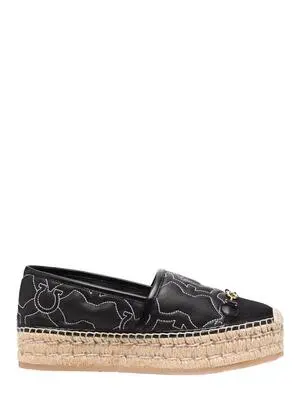 FERRAGAMO Gancini Logo-embroidered Espadrilles - Black