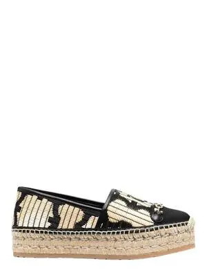 FERRAGAMO Logo Embroidered Espadrilles - Black/beige
