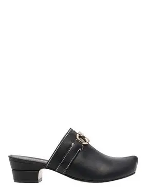 FERRAGAMO Gancini Leather Mules - Black