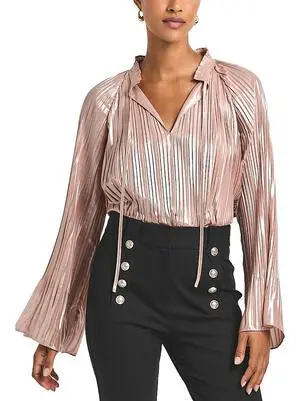 Derek Lam 10 Crosby Claira Pleated Metallic Top - Pink Silver