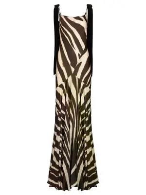 Nina Ricci Zebra-print Maxi Dress With Velvet Bows - Brown