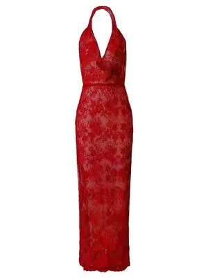 MOOS STUDIO Halter-neck Lace Maxi Dress - Red