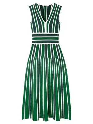 Max Mara Tallone Striped Pointelle-knit Midi Dress - Green