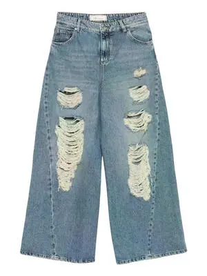 Blumarine Wide Leg Distressed Jeans - Blue