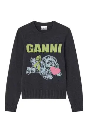 GANNI Puppy Logo Crew-neck Sweater - Grey