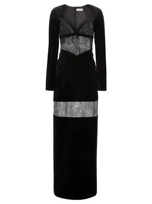 Nina Ricci Velvet Lace-insert Dress - Black