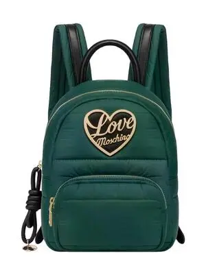 Moschino Quilted Backpack With Heart Plaque - Green