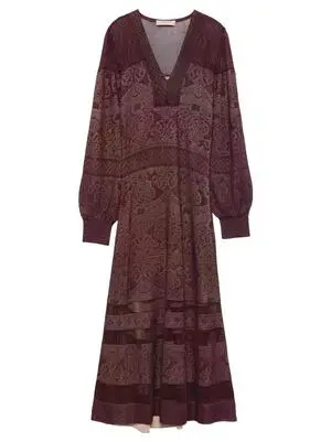TWINSET Maxi V-neck Dress With Long Sleeves And Patterned Knit - Red