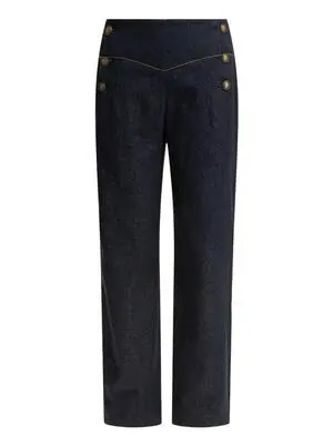 INES DE LA FRESSANGE PARIS Button-detailed High-waisted Trousers - Blue