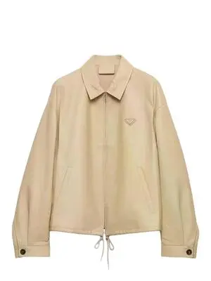 Prada Logo-detail Leather Jacket - Neutrals