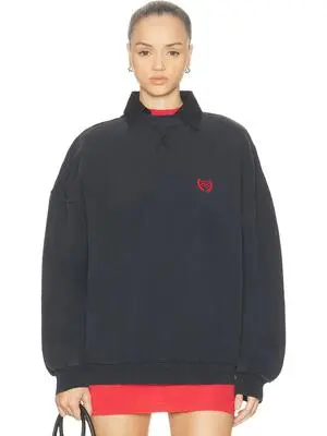 Balenciaga Crewneck Top With Embroidered Logo - Faded Washed Black