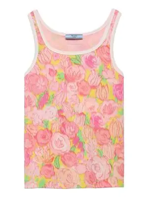 PRADA Floral-Print Ribbed Tank Top