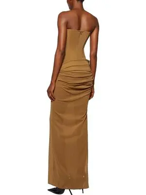 Alex Perry Strapless Corset Maxi Dress - Khaki