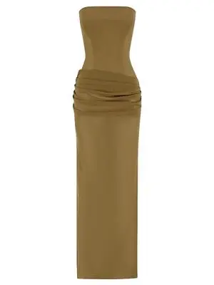 Alex Perry Strapless Corset Column Maxi Dress - Khaki