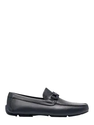 FERRAGAMO Leather Loafers With Embossed Logo - Blue