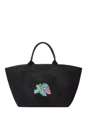 GANNI Logo-embellished Canvas Tote Bag - Black