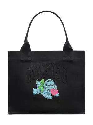 GANNI Puppy-print Tote Bag - Black