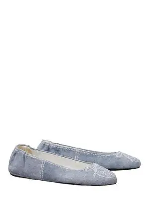 Tory Burch Reva Travel Ballet Flats - Blue Cloud