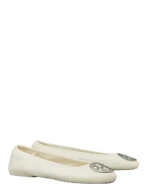 Tory Burch Reva Travel Ballet Flats Light Cream/silver