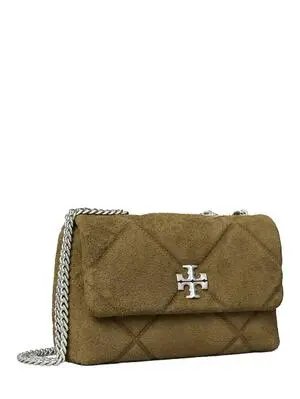 Tory Burch Kira Diamond Quilt Suede Shoulder Bag - Deep Olive