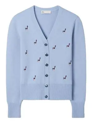 Tory Burch Birdie-embroidered Cashmere Cardigan - Bella Blue