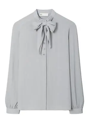 Tory Burch Georgette Bow Blouse - Gray