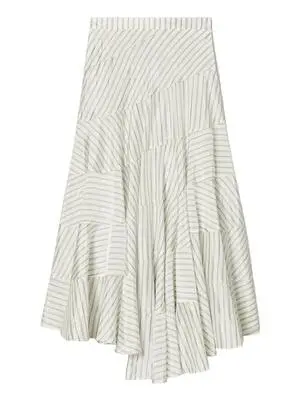 Tory Burch Asymmetrical Viscose Skirt - White/gray/black Helios Striped Lining