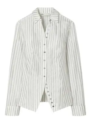 Tory Burch Cinched Shirt - White/gray/black Helios Striped Lining