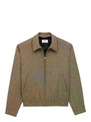 Saint Laurent Checked Zip-up Bomber Jacket - Brown