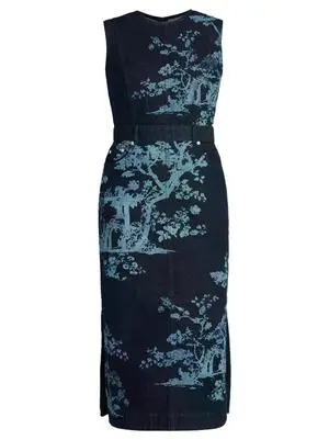 Erdem Trees-print Sleeveless Dress - Blue