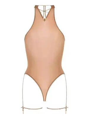MAISON CLOSE French Kiss Light Halter-neck Thong Bodysuit - Neutrals