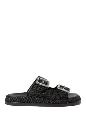 ALIBI Raffia Embellished Buckle Sandals - Black