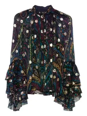 Etro Paisley-print Ruffled Top - Blue