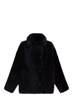 B&W Shearling Button Coat - Blue