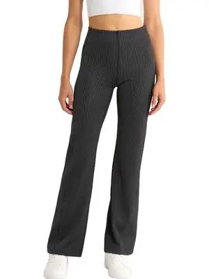 On High-waist Ribbed Pants - Black/rock