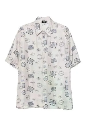 Fendi Postage Stamp-print Silk Shirt - Grey