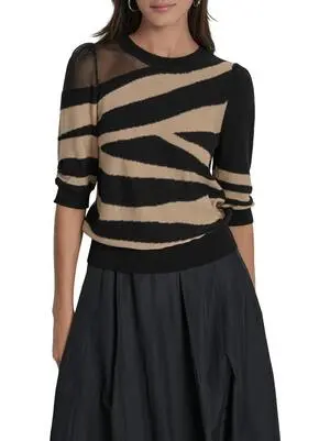 Dkny Zebra Stripe Three-quarter Sleeve Sweater - Travertn M