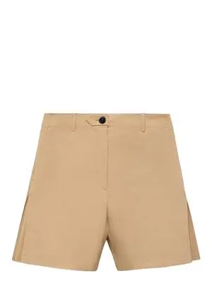 Mango Pleated Cotton Blend Straight Leg Shorts - Medium Brown