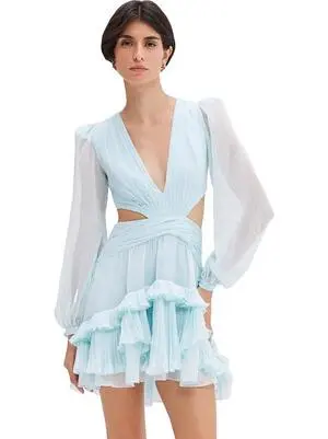 PatBO Silk Plisse Essence Mini Dress Light Blue