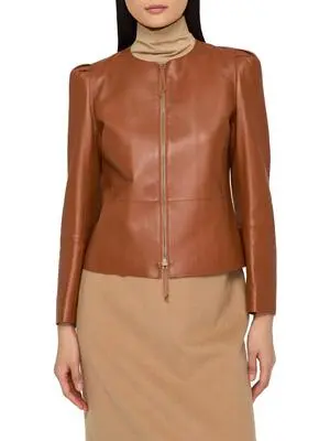 Lafayette 148 New York Lambskin Leather Jacket With Puff Shoulders - Copper