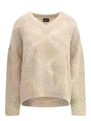 Giorgio Armani V-neck Textured Knit Sweater - Neutrals
