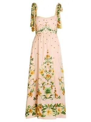 FARM RIO Botanical Beauty Floral Cotton-Blend Midi Dress