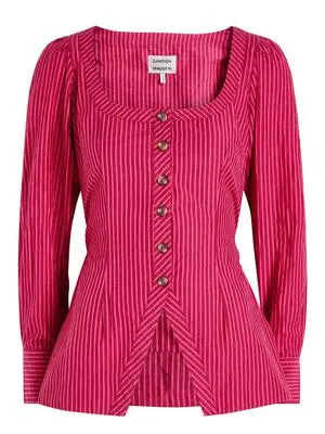 DAMSON MADDER Clare Striped Cotton Blouse - Red